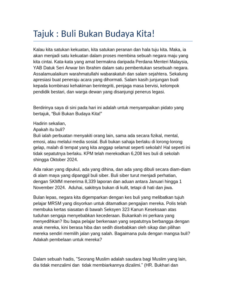 Tolak Budaya Buli di Sekolah | PDF