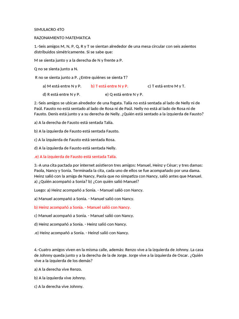 Simulacro 4to | PDF