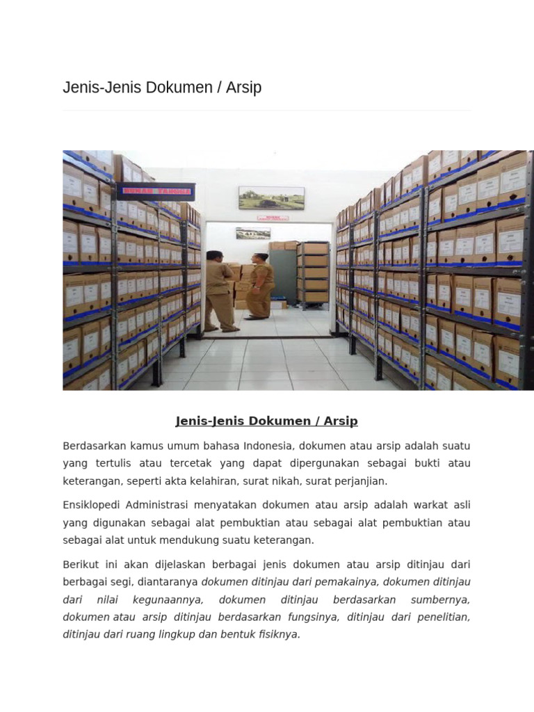 Jenis-Jenis Arsip dan Dokumen | PDF