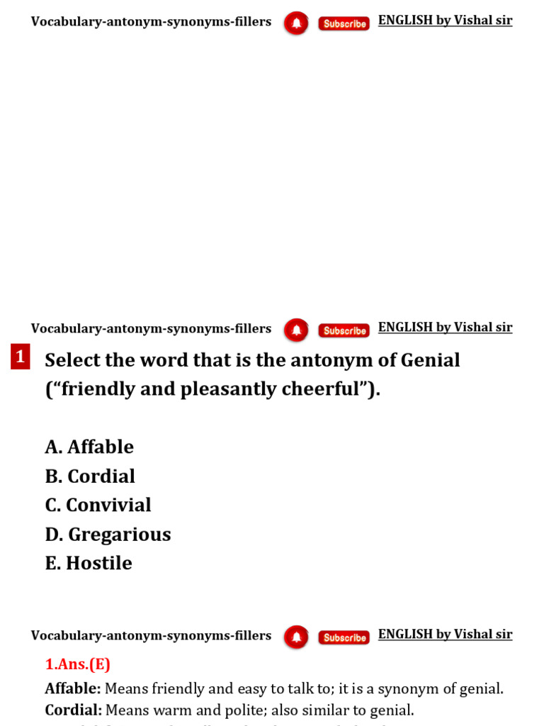Day 11 Vocabulary Antonym Synonyms Fillers | PDF | Semantics | Linguistics