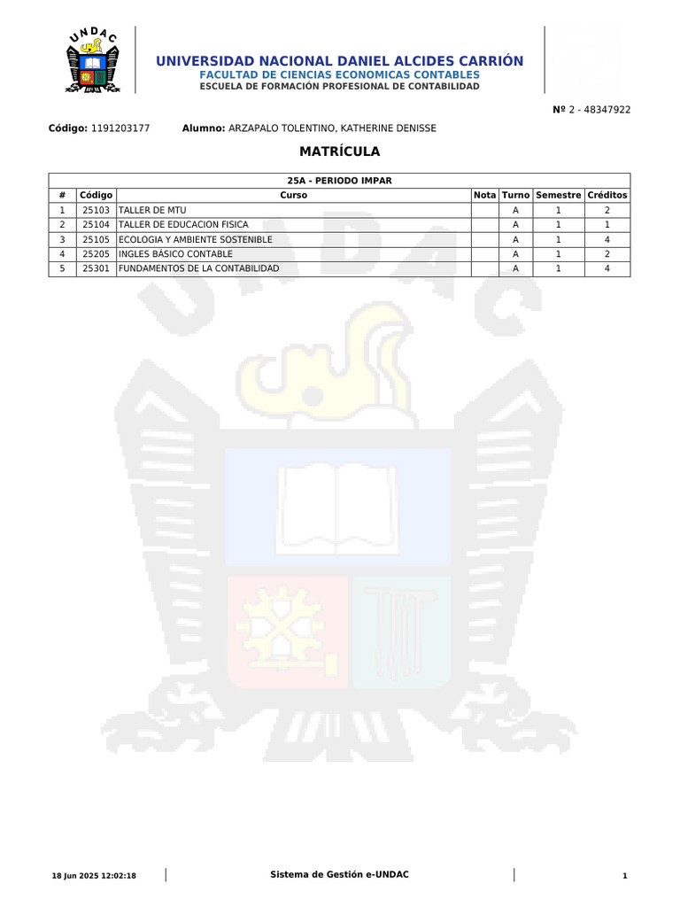 Matrícula-PERIODO IMPAR | PDF