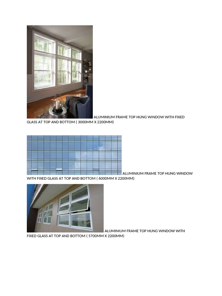Aluminium Frame Top Hung Window With Fixed Glass at Top and Bottom | PDF