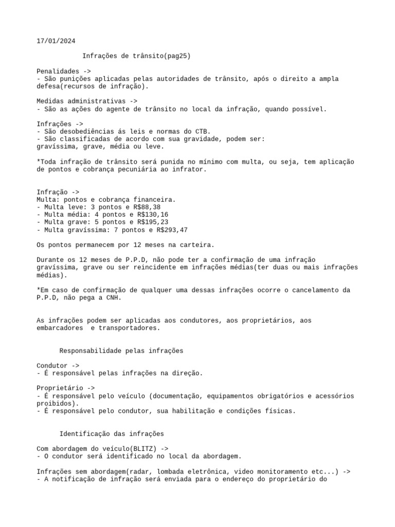 Infrações de Trânsito e Penalidades | PDF