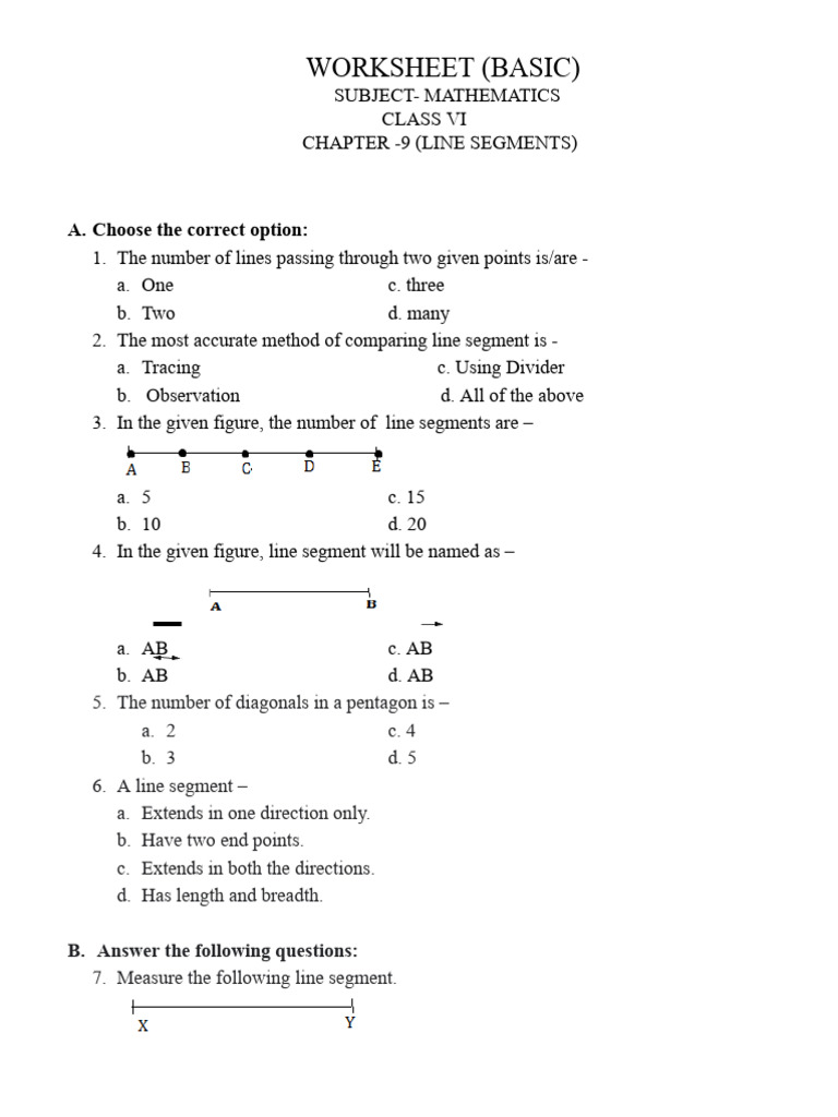 Line Segments Worksheet for Class VI | PDF | Chess | Chess Theory