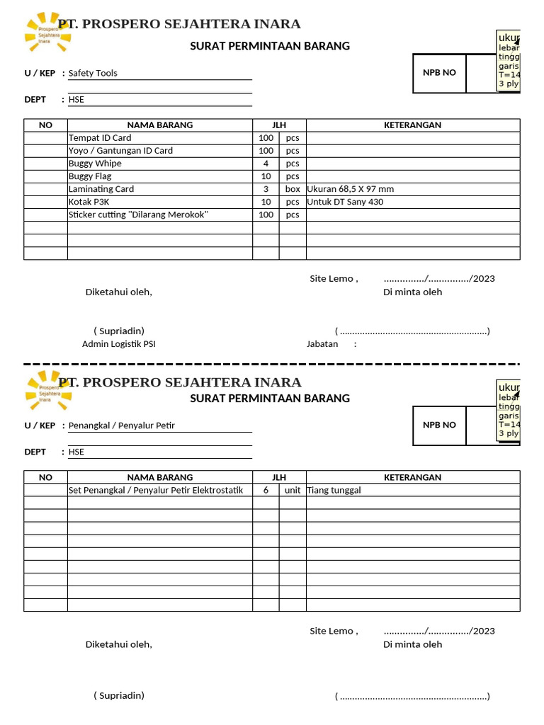 Form Permintaan Barang | PDF