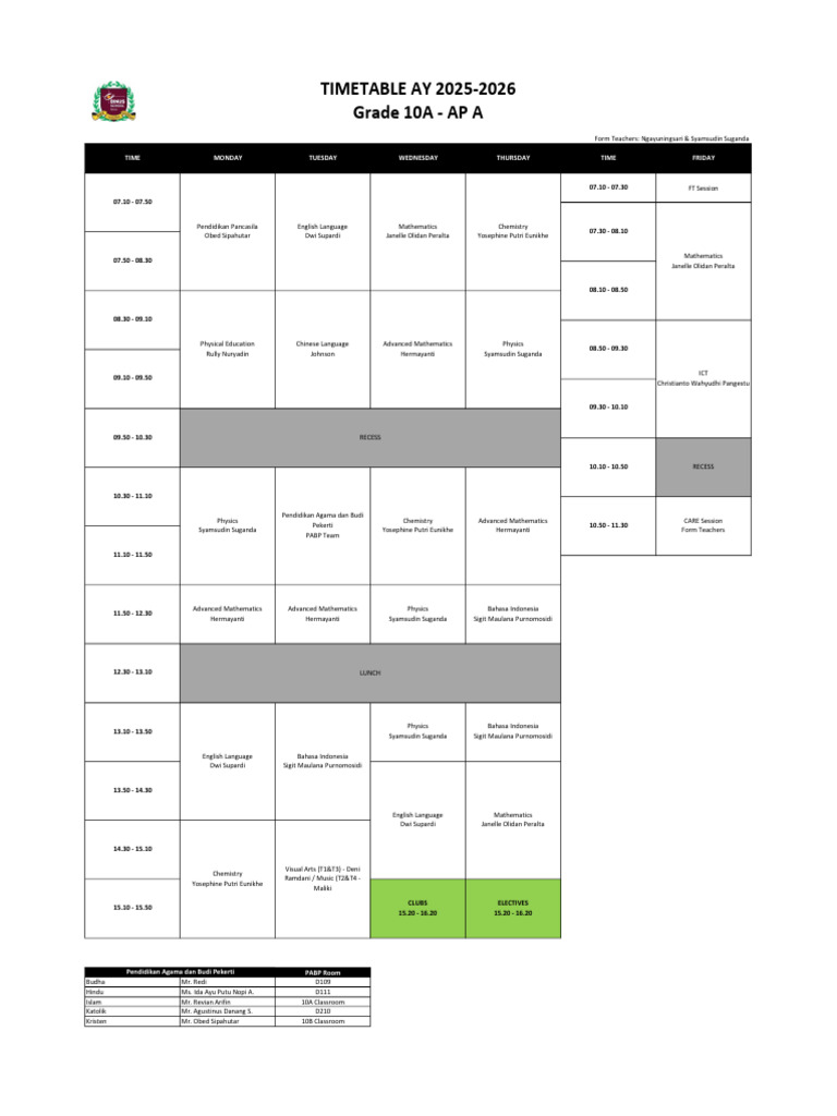 Timetable Secondary - Grade 10 | PDF