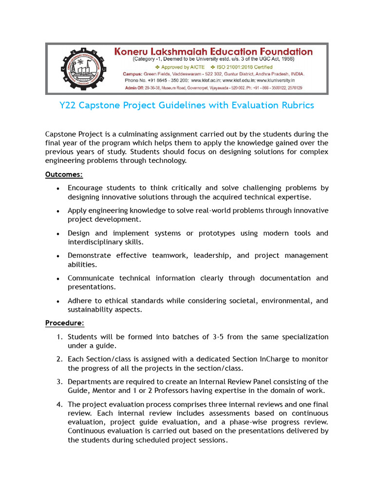 Y22 Capstone Project Guidelines & Evaluation Rubrics | PDF | Evaluation