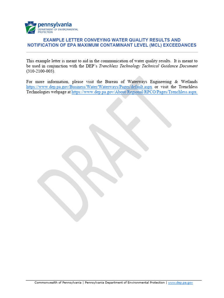 9.example Letter Conveying Water Quality Results and MCLs | PDF ...
