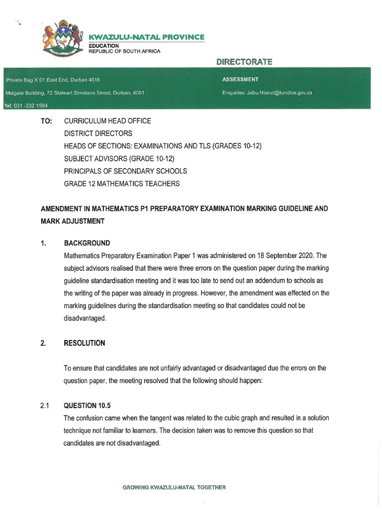 Trial Exam Math p1 Amendment and Adjustment of Marks | PDF