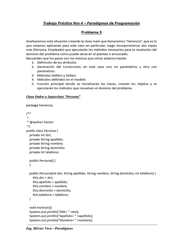 Herencia en Programación Java: Ejemplo Práctico | PDF | Herencia ...