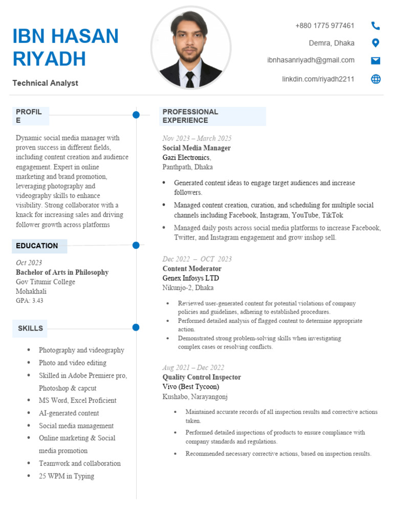 Resume of Ibn Hasan Riyadh | PDF | Social Media | Popular Culture & Media Studies