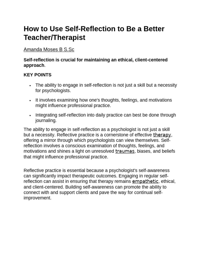 Benefits of and How To Use Self Reflection | PDF | Reflective Practice | Psychotherapy