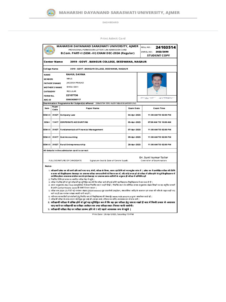 Maharshi Dayanand Saraswati University, Ajmer | PDF