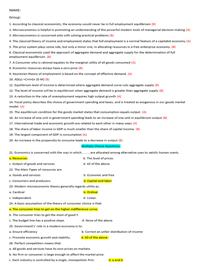 Economic Theories and Concepts Quiz | PDF | Economics | Macroeconomics