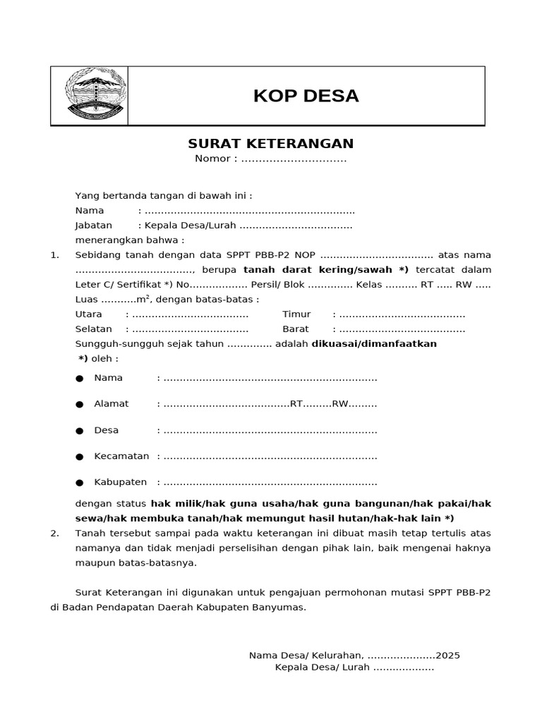 Surat Keterangan Kepemilikan Mutasi | PDF