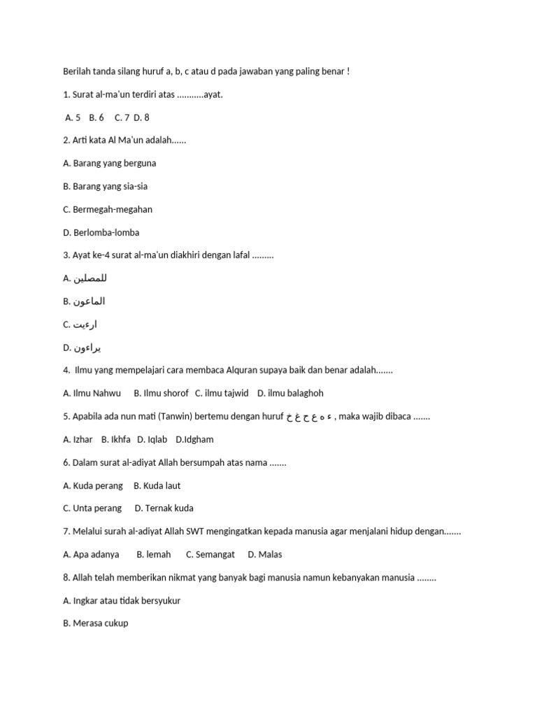 Soal Al-Quran Hadits Ujian | PDF