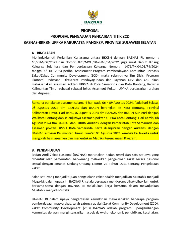 Proposal Pencairan ZCD BAZNAS-BKKBN 2024 | PDF