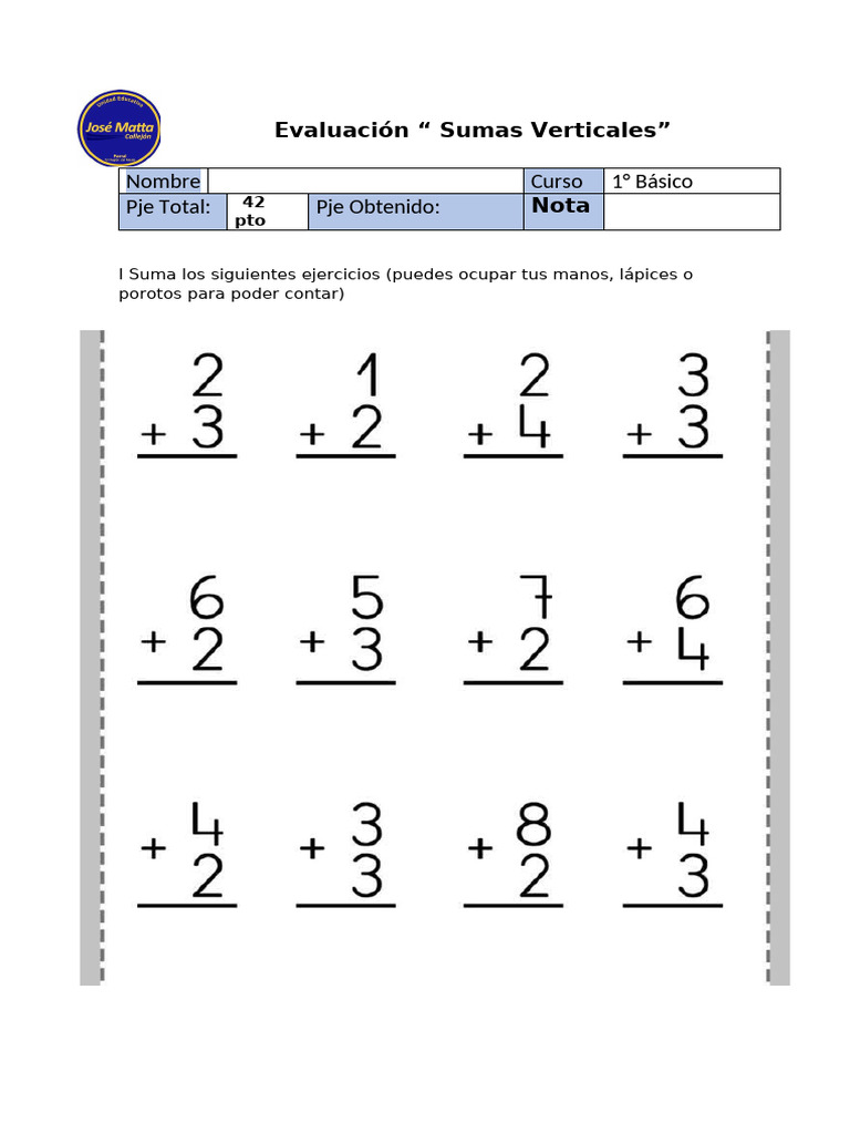 Ejercicios de Sumas para 1° Básico | PDF