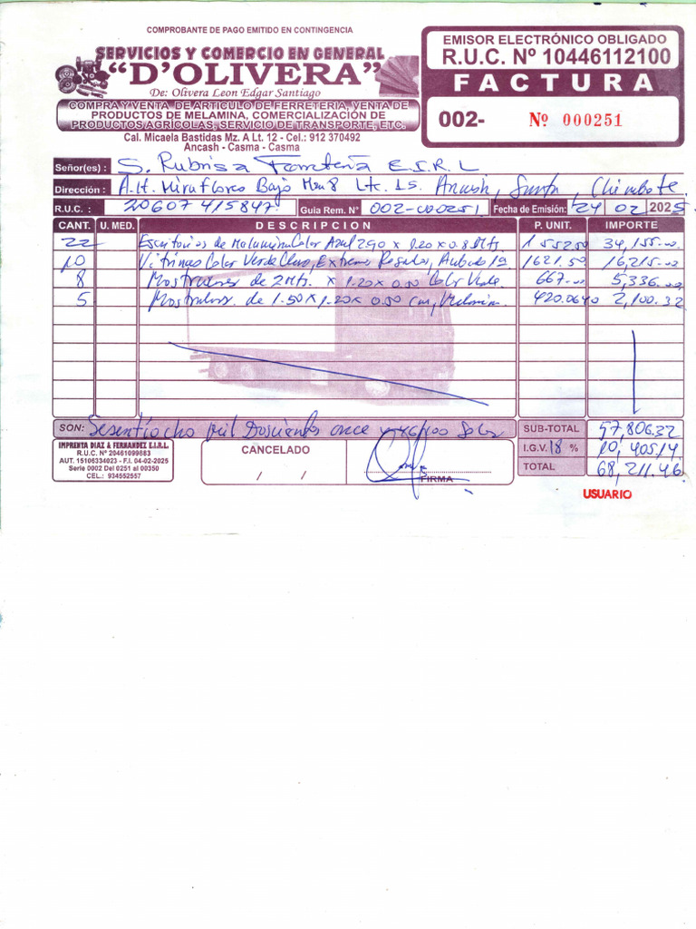 Factura Contingencia 002-000251 | PDF
