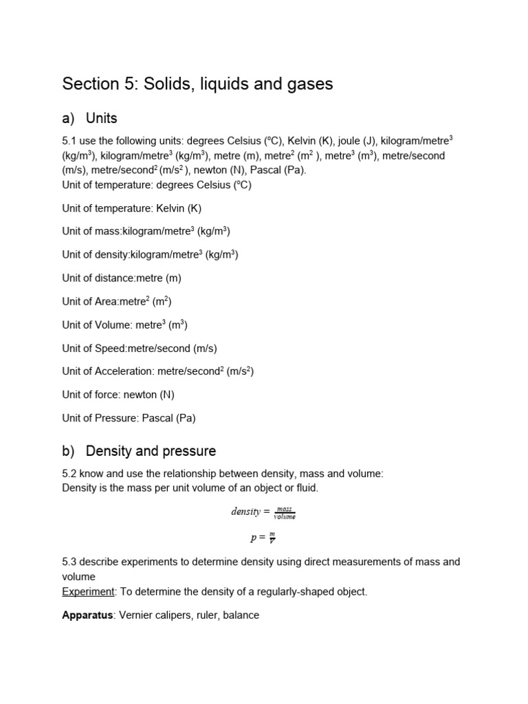 Edexcel IGCSE Physics Revision Note - Section 5 - Solids, Liquids and Gases | PDF | Gases ...