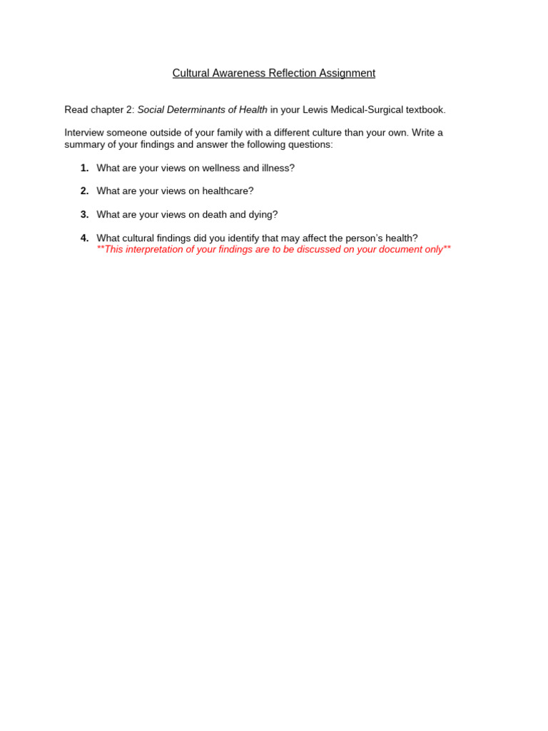Cultural Awareness Reflection Assignment | PDF