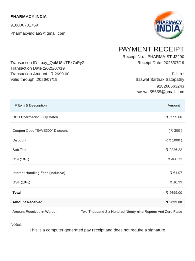 RRB Pharmacist July Batch 1752889413497 | PDF