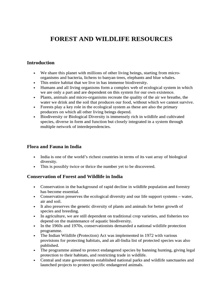 Conservation of Forests and Wildlife | PDF | Biodiversity ...