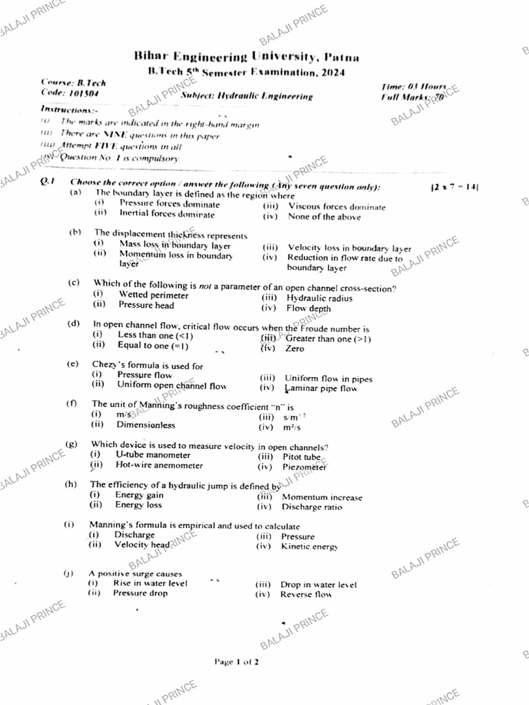 Bihar Engineering University Civil Engineering 5th Endsem Examination Pyq 2024 All Papers | PDF