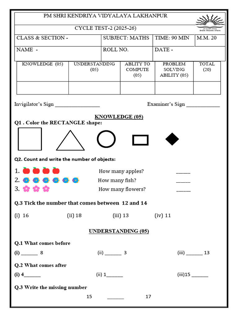 CLASS - 1 Cycle Test 2 | PDF