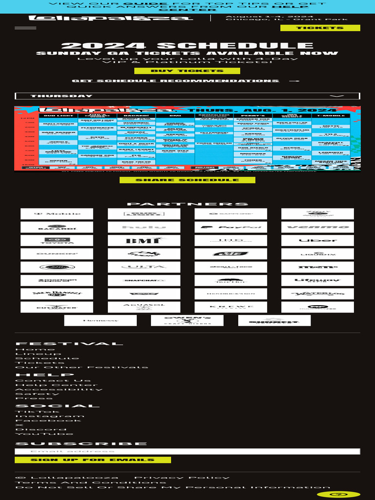 Schedule Lollapalooza | PDF