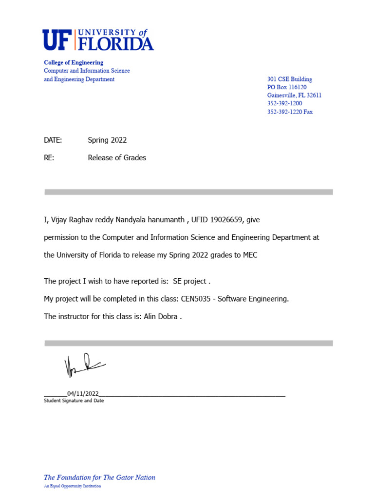 Grade Release Form | PDF