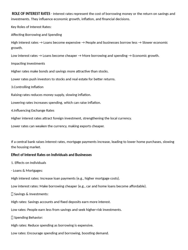 Role of Interest Rates | PDF