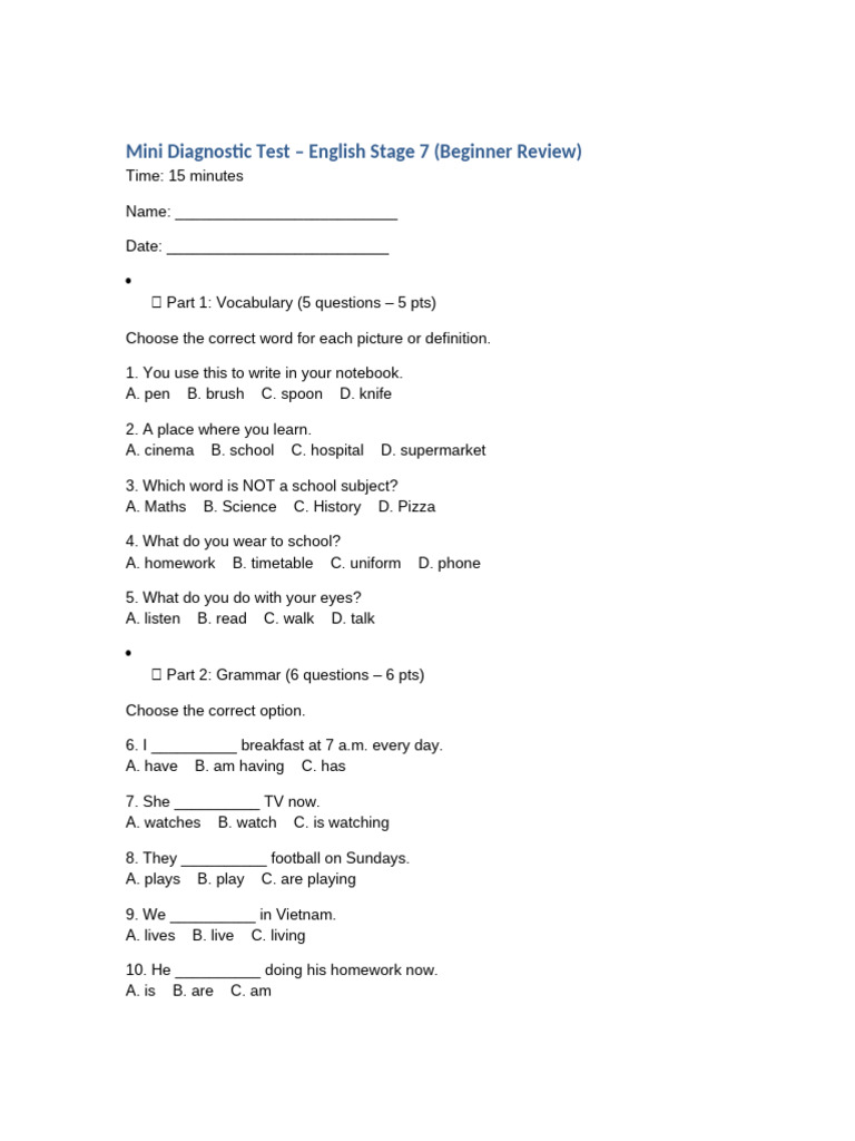 Mini Diagnostic Test Stage7 | PDF
