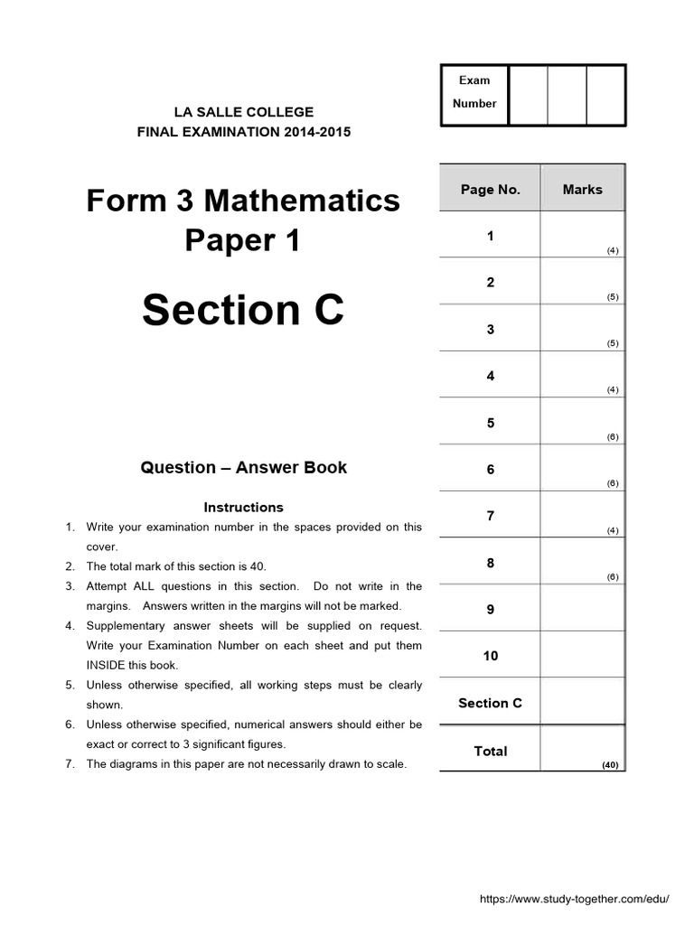 Form 3 Mathematics Exam Paper 2014 | PDF | Area | Sphere