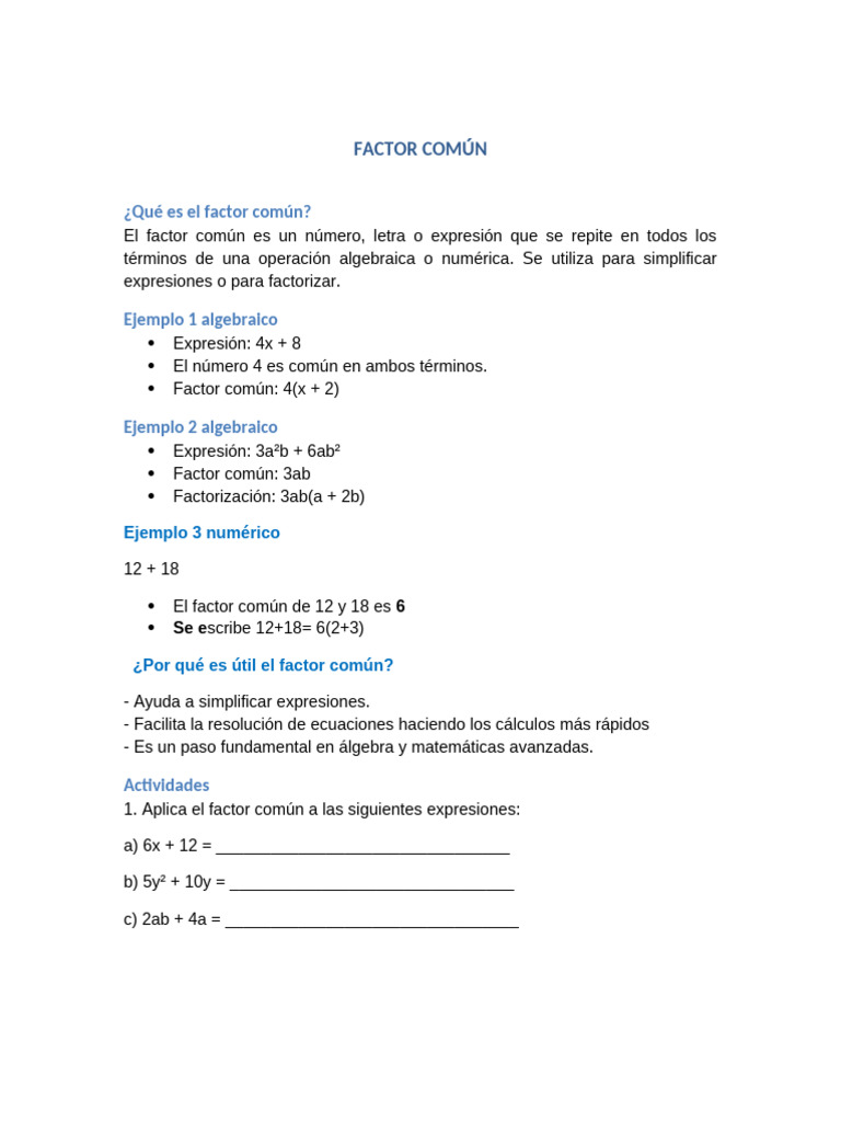 Tarea Factor Comun | PDF