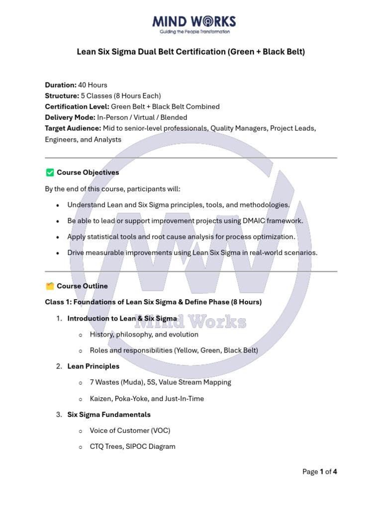 Lean Six Sigma Dual Belt Certification | PDF | Six Sigma | Evaluation ...