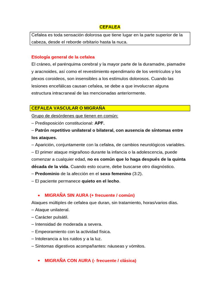 Tipos y causas de cefalea | PDF | Dolor de cabeza | Migraña