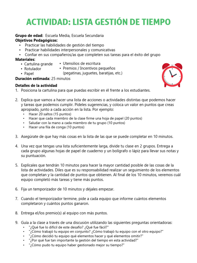 02 Actividad Lista Gestion de Tiempo | PDF | Gestión del tiempo ...
