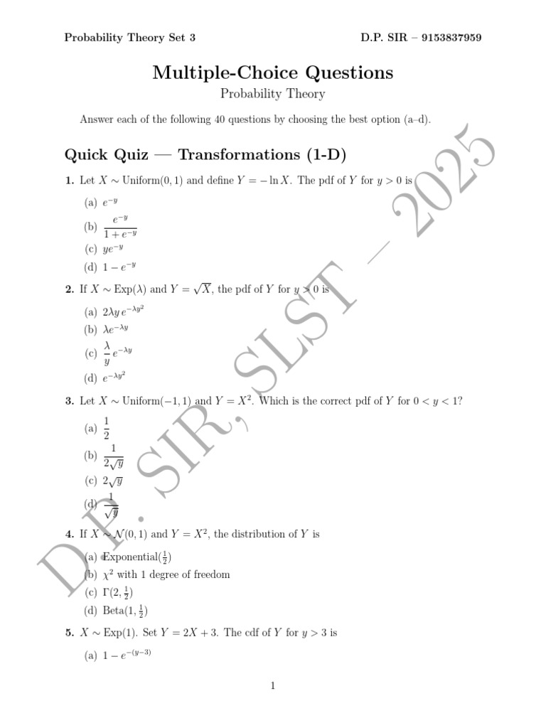 Probability Problem SLST 2025 Set 3 | PDF | Mathematical Objects | Applied Mathematics