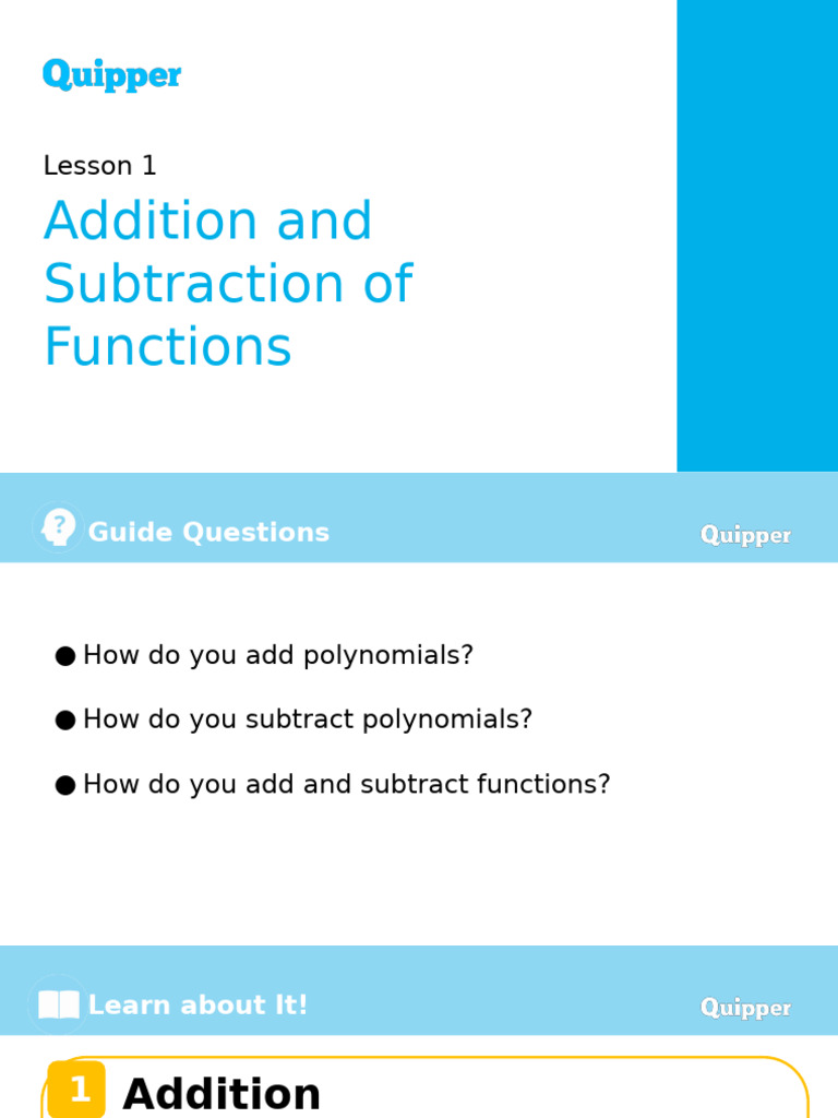 Lesson 1-3 Addition To Division | PDF | Subtraction | Polynomial
