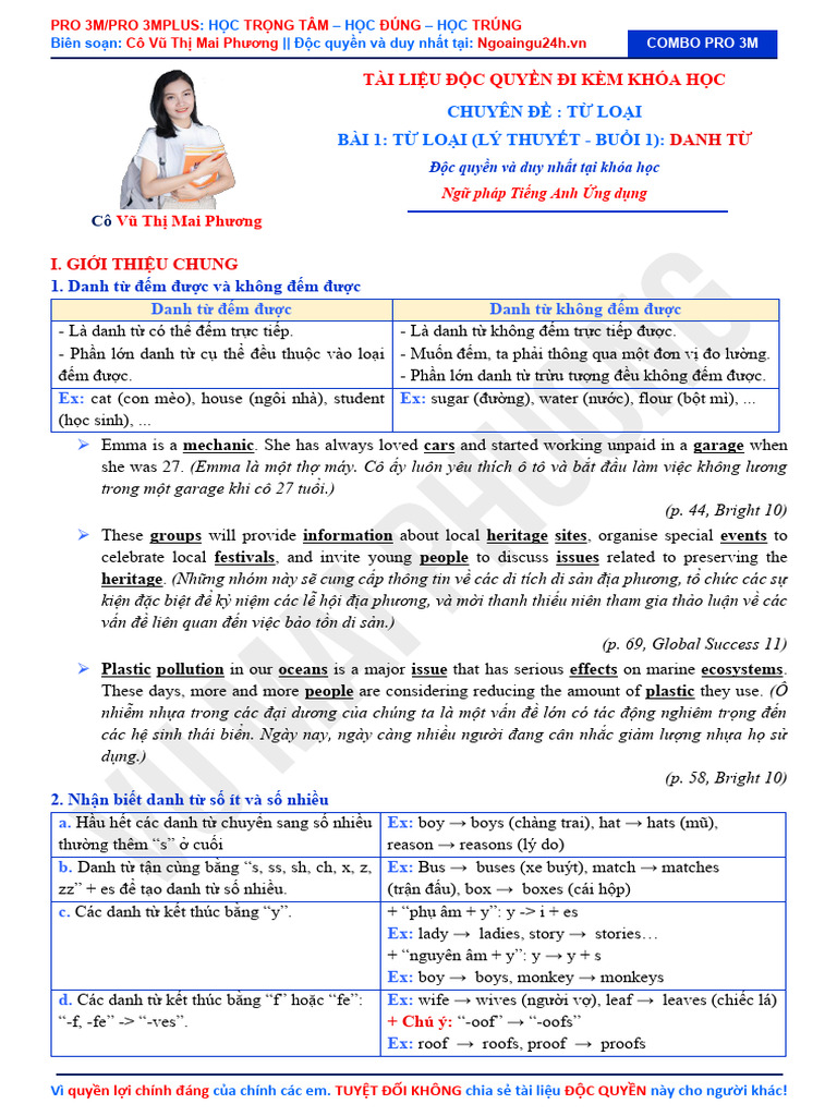 Co Vu Mai Phuong Tu Loai Ly Thuyet Buoi 1 Danh Tu | PDF