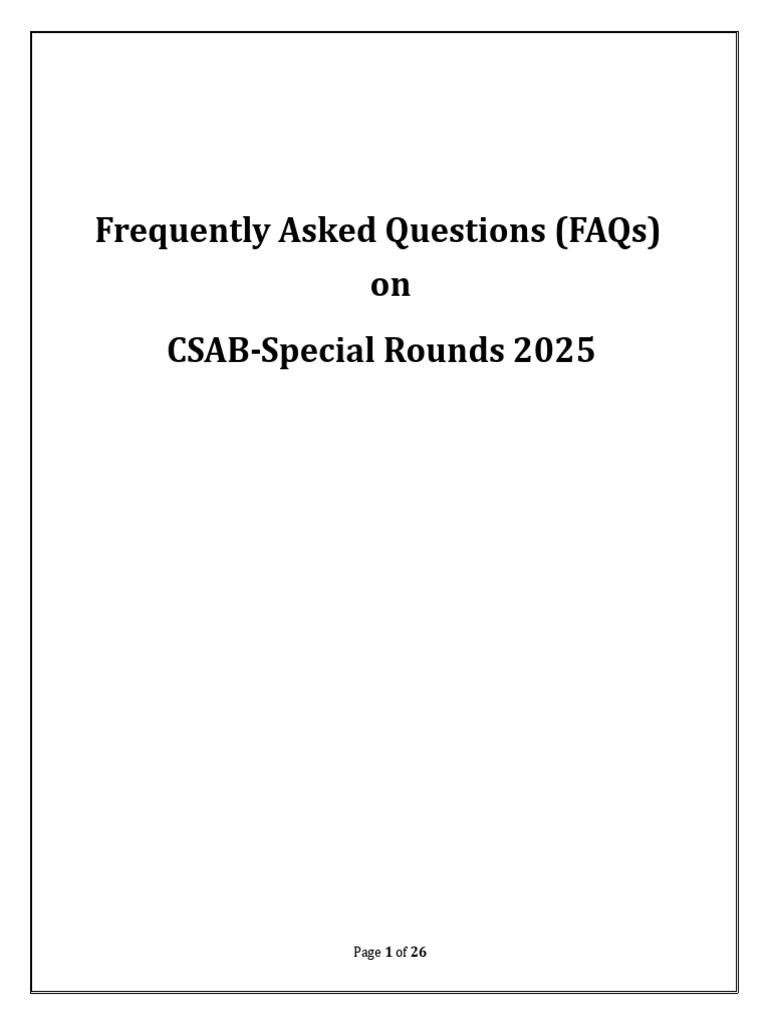FAQs For CSAB - Special Rounds 2025 | PDF