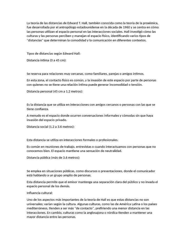 La Teoría de Las Distancias de Edward T. Hall | PDF | Comunicación ...