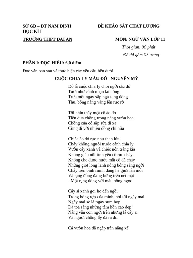Đề K11 - Cuộc Chia Ly Màu Đỏ. - Phamthithuha Phamthithuha | PDF