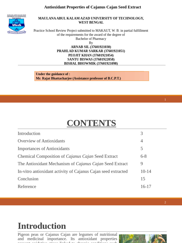 Antioxidant Benefits of Cajanus Cajan Seed | PDF | Antioxidant | Polyphenol