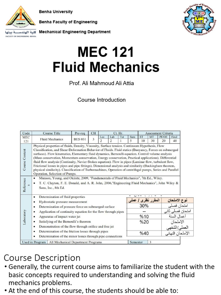 Course Materials For Fluid Mechanics MEC 121 2025 | PDF | Viscosity ...