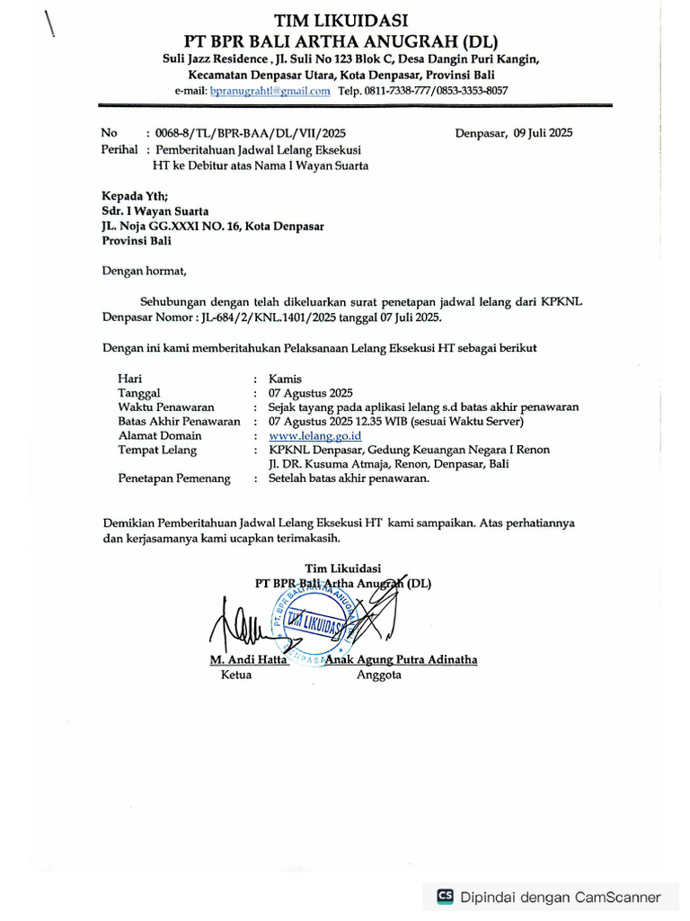 Contoh Pengumuman Lelang | PDF