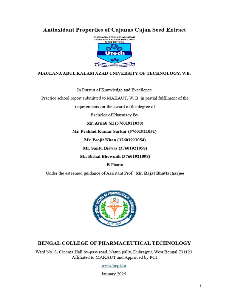 Antioxidant Properties of Cajanus Cajan Seed Extract New | PDF ...