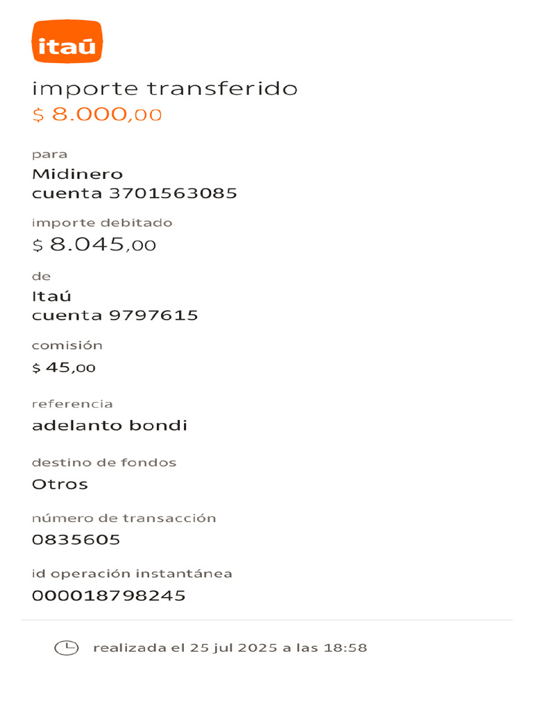 Comprobante Transferencia Itau | PDF