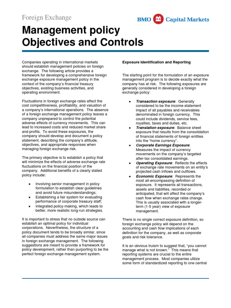 Foriegn Exchange Management Policy (Objectives and Control) | PDF ...